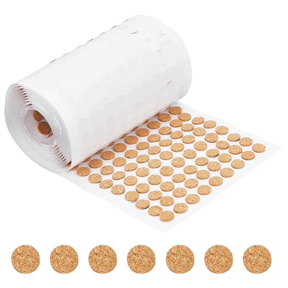 BENECREAT 1400pcs 0.4x0.06 Inch Adhesive Cork Circles, Flat Round Self ...