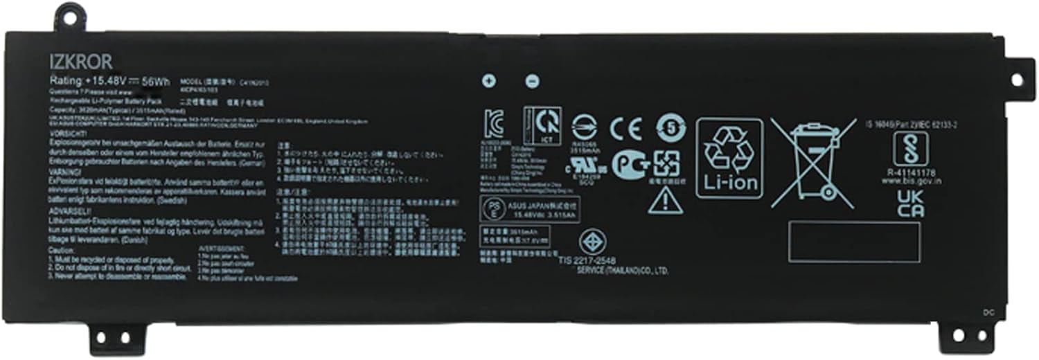 Amazon.com: IZKROR C41N2010 56Wh 3620mAh 4-Cell Battery Replacement for ...