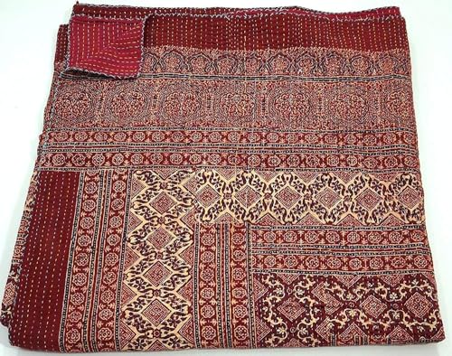 Amazon.com: Marusthali kantha quilts vintage print bohemian block quilt ...