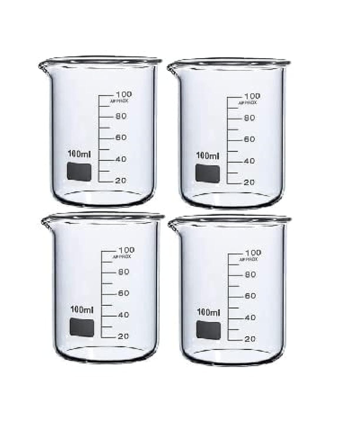 100ml Glass Beaker Borosilicate Thick Low Form Graduated Pack 4 ...