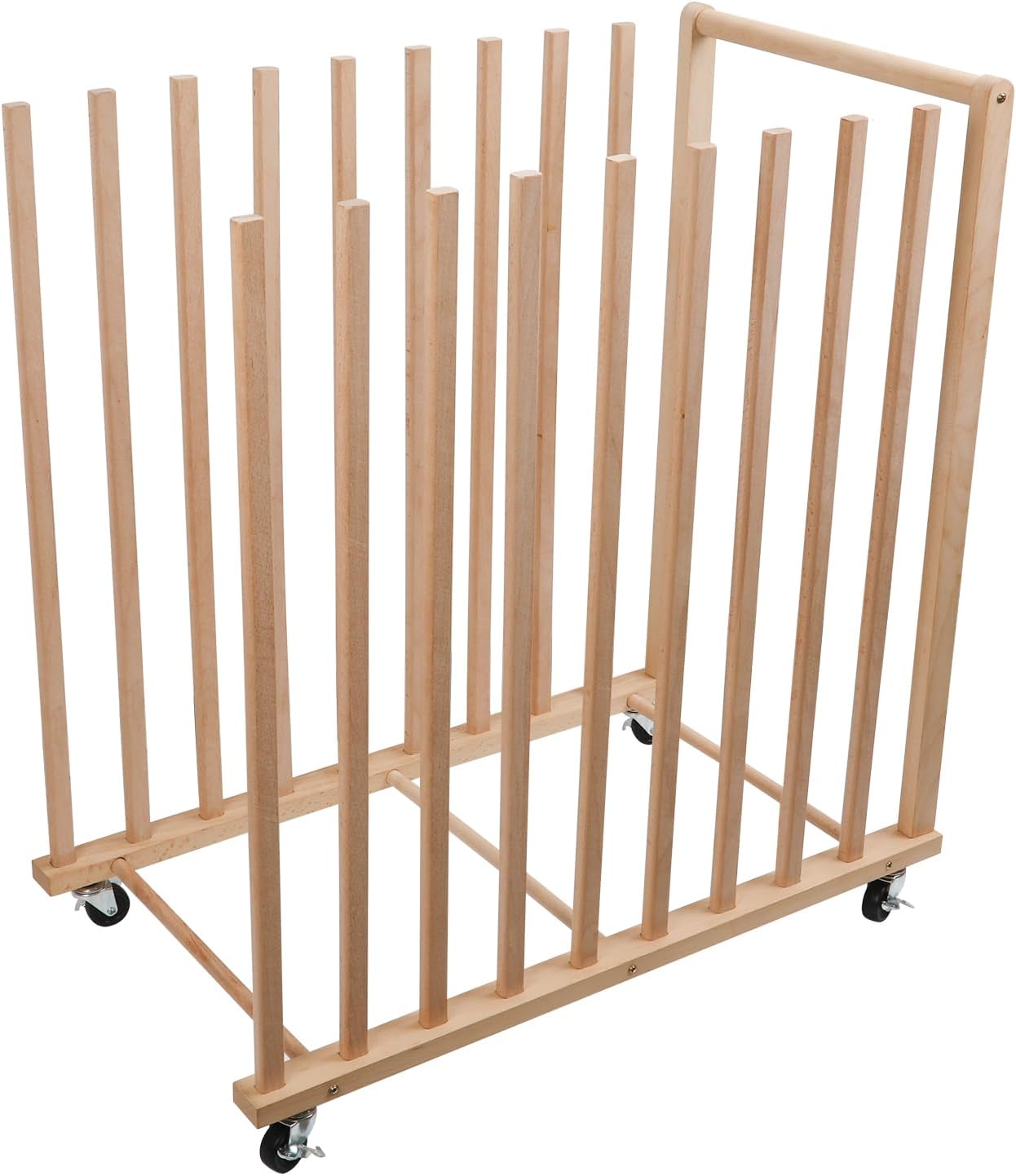 Art Storage Stand, Wood Drying Rack with Handle & Caster Wheels Display ...