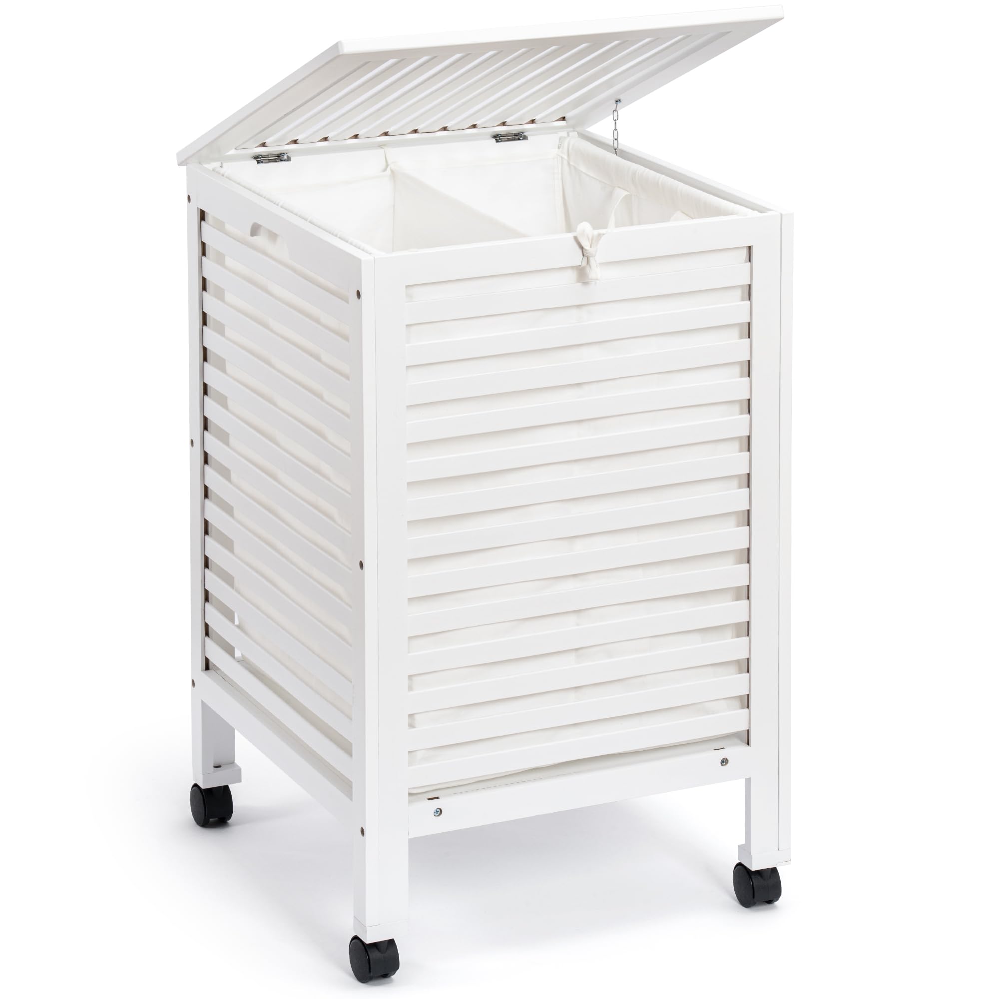 Laundry Hamper with Lid and Wheels, Bamboo Rolling Laundry Hamper with ...