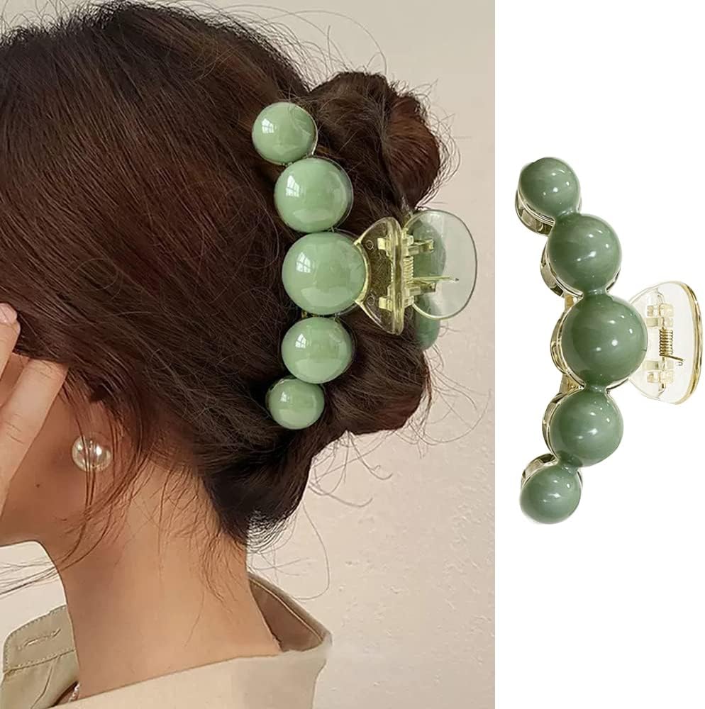 Amazon.com : Large Green Pearl Hair Clamps for Women - Elegant Acrylic ...
