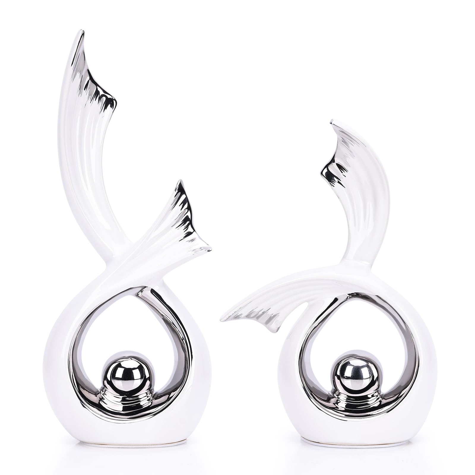 Amazon.com: White and Silver Ceramic Abstract Sculpture Statue, Mid ...