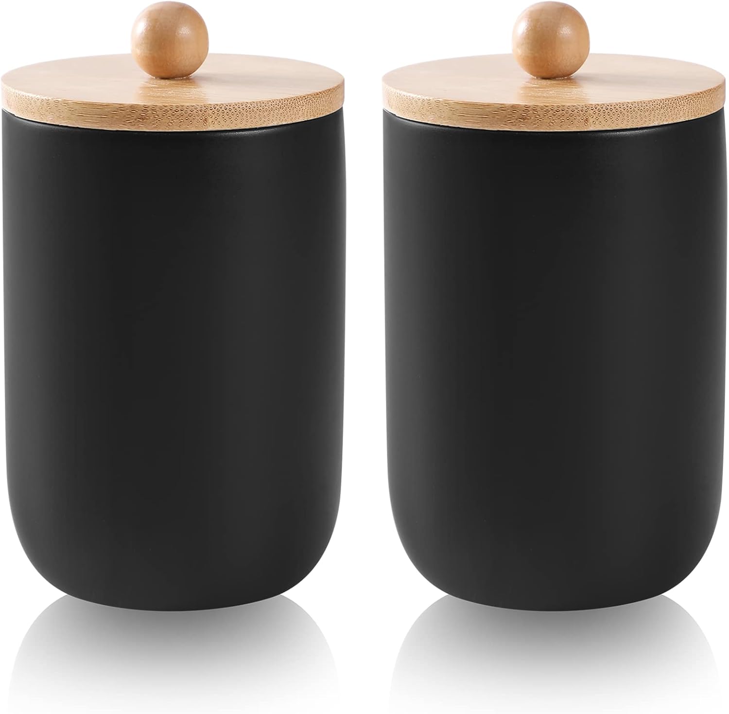 JiatuA Qtip Holder Dispenser with Bamboo Lids, Matte Ceramic Apothecary ...