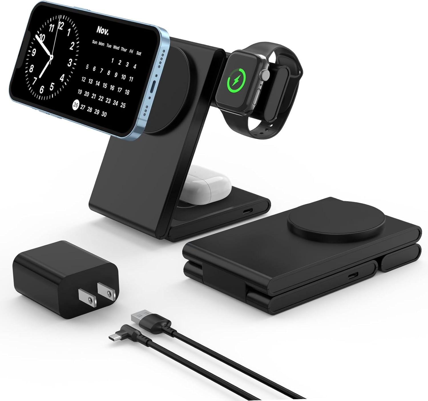 Amazon.com: 3 in 1 Wireless Charger with Magsafe, Travel Foldable ...