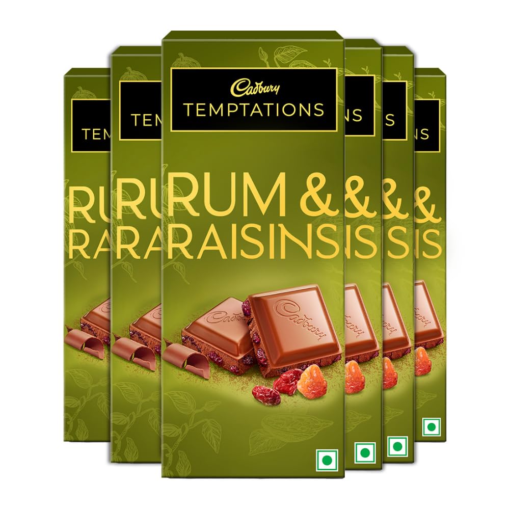 Cadbury Temptations Rum & Raisins Premium Chocolate Bar, 70 g (Pack of ...