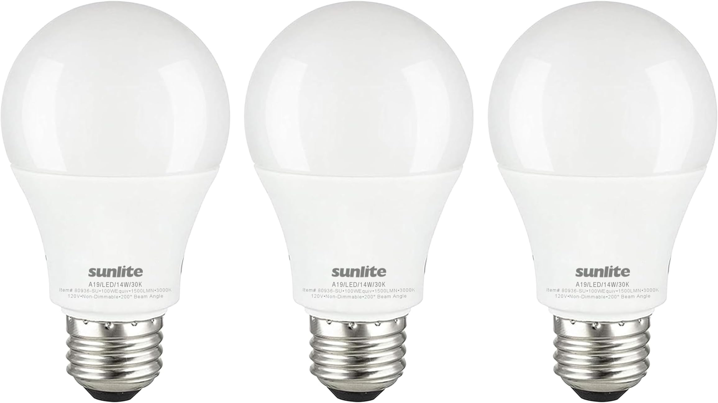 Sunlite LED A19 Light Bulb, Non-Dimmable 11 Watt (75W Equivalent), 1100 ...