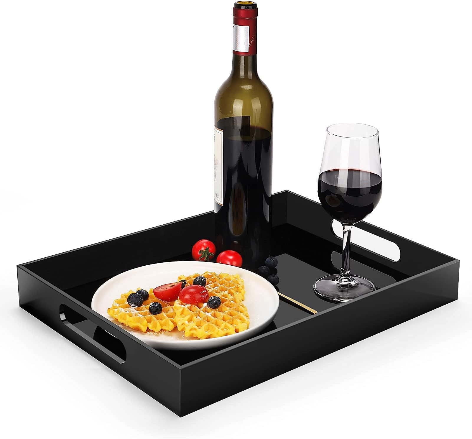 Cilinta Acrylic Serving Trays with Handles, 16"x 12" Rectangle Sturdy ...