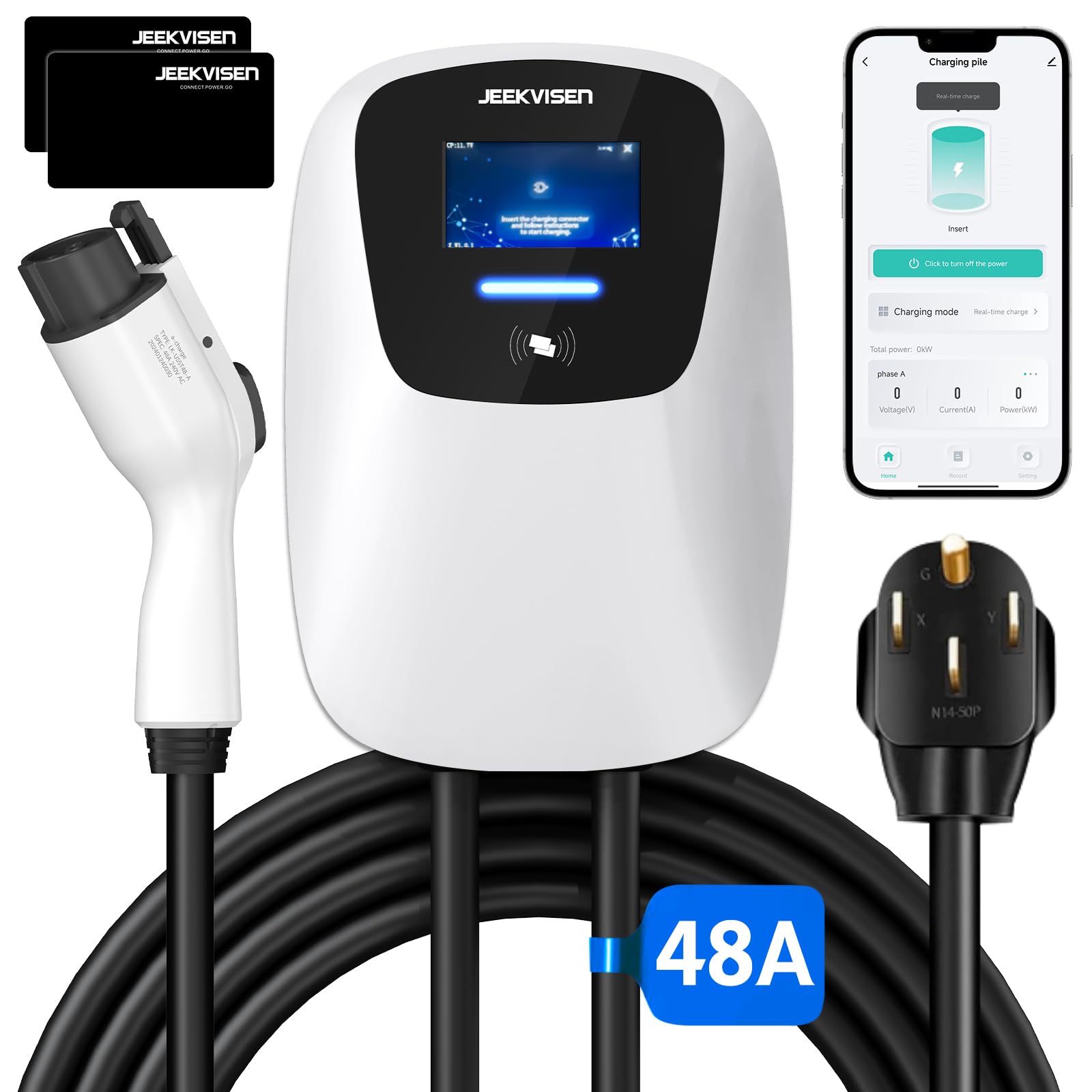 Amazon.com: JEEKVISEN Level 2 EV Charger 48Amp 240V NEMA 14-50 Plug ...