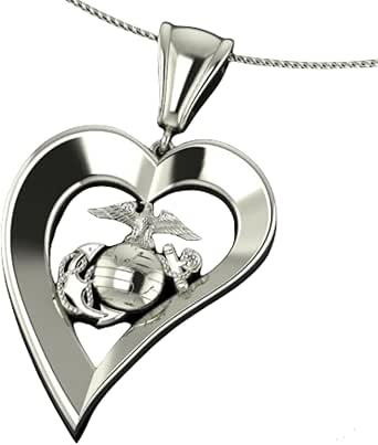 Amazon.com: US Marine Corps Jewelry USMC Heart Pendant, Silver ...