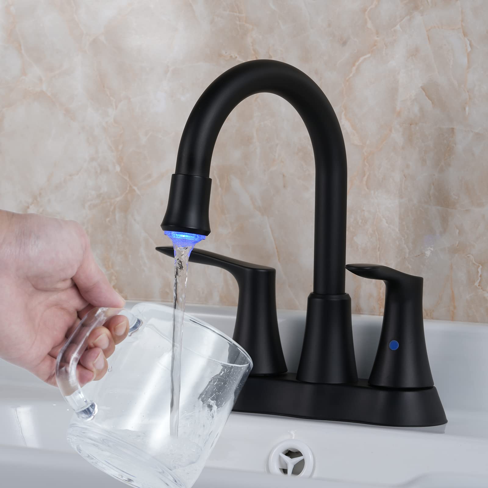 VXV Bathroom LED Faucet 360 Degree Swivel Spout 2-Handle Goose Neck ...