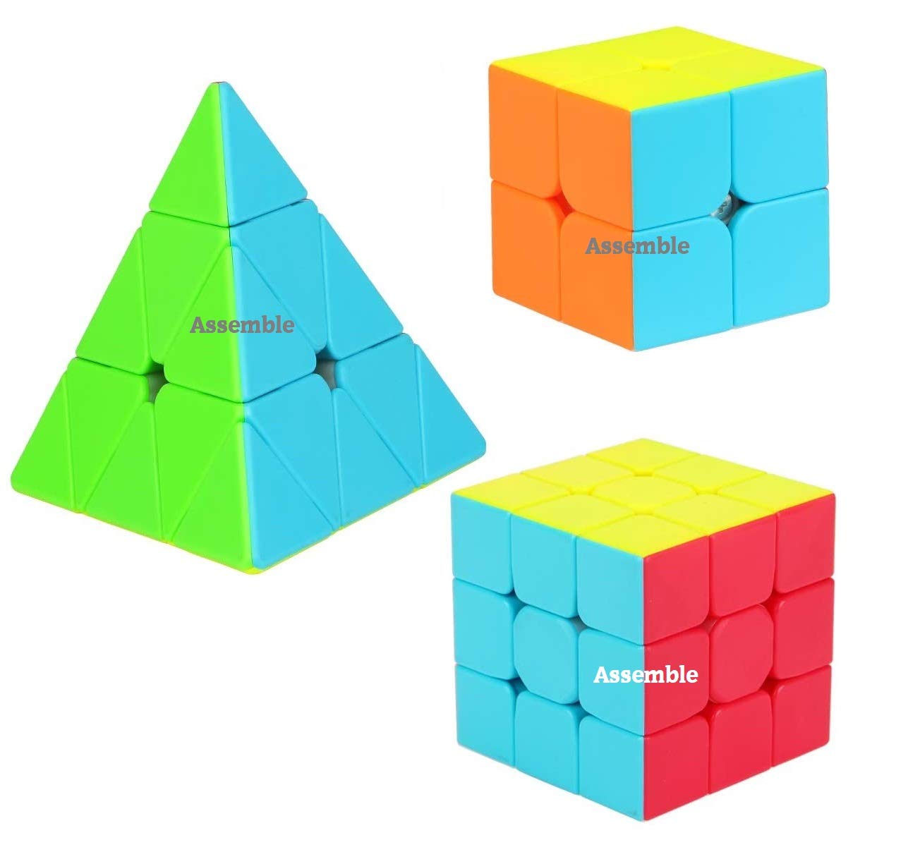 Assemble Own Stickerless 2x2x2 & 3x3x3, Pyramid Cube Puzzle Bundle (2x2 ...
