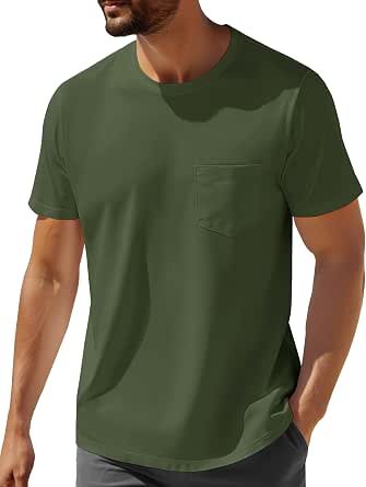 MAGNIVIT Men's Cotton Pocket Tee Shirts Soft Crew Neck Solid Color T ...