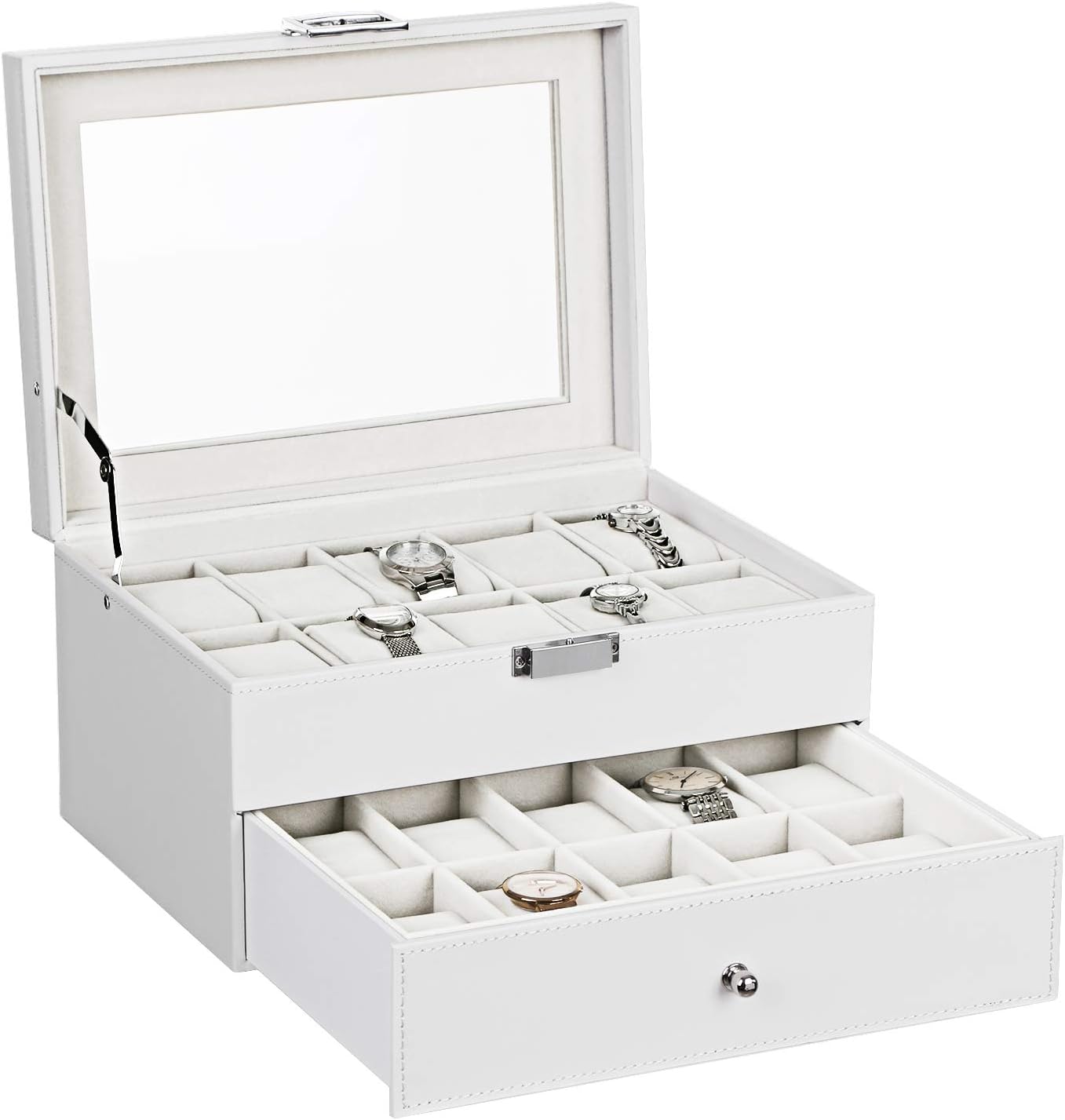 Amazon.com: BEWISHOME Watch Box Organizer 20 Slots Men Watch Case ...