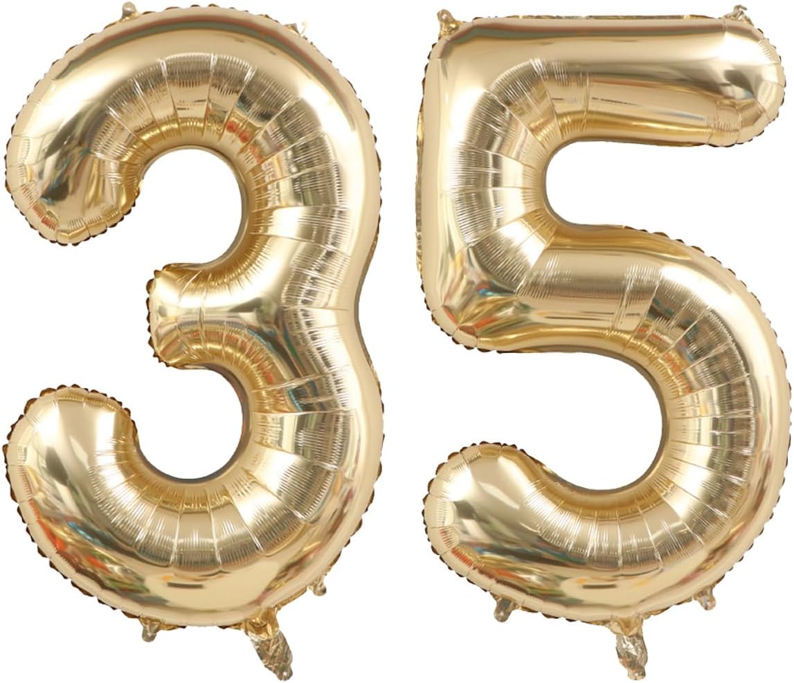 Amazon.com: 40 Inch Light Gold 35 Numbers Balloons White Gold Giant 35 ...