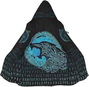 Viking Wolf Hooded Coats Nordic Myth Fenrir Wolf Tattoo Hooded Cloak ...
