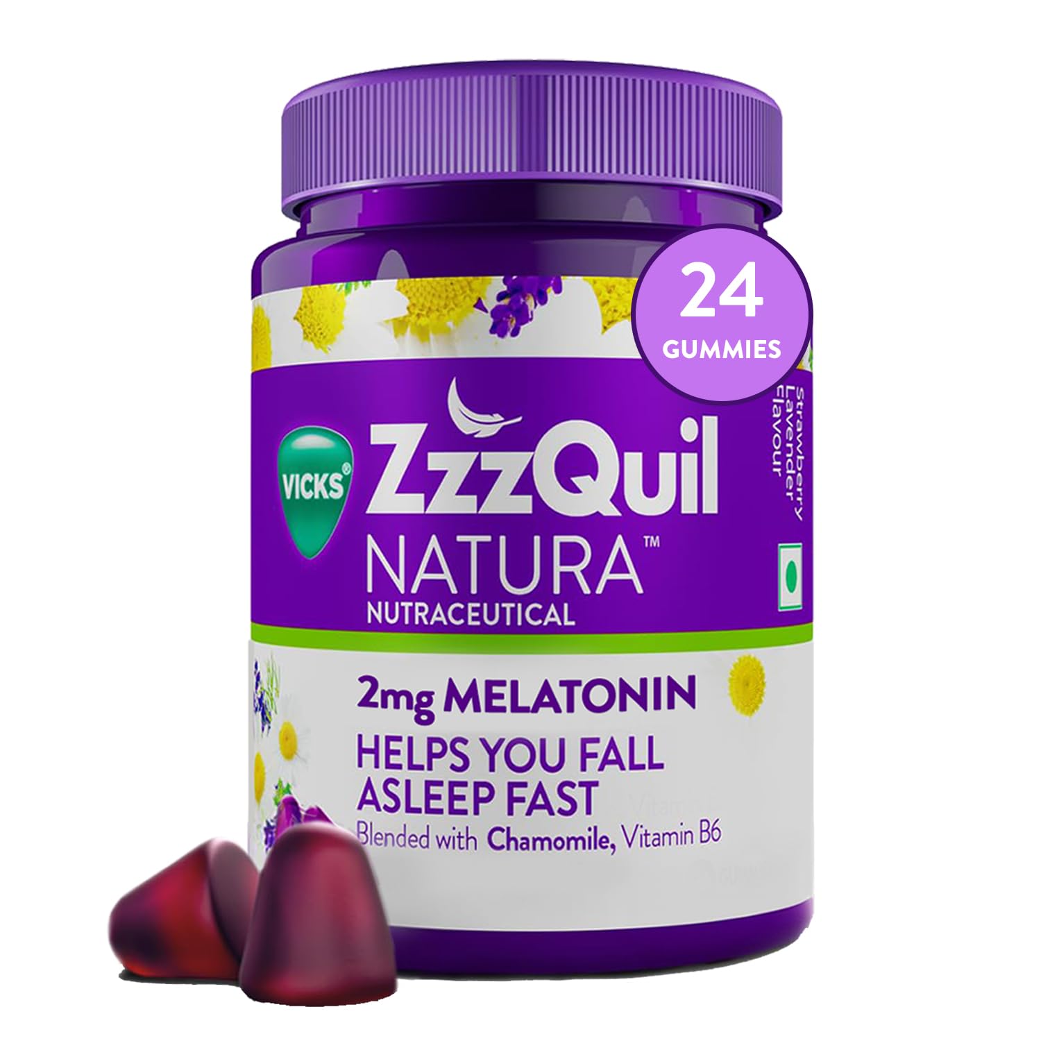 Buy Vicks ZzzQuil Natura, 24s Pack, Non-Addictive -Aid Gummy, Melatonin ...