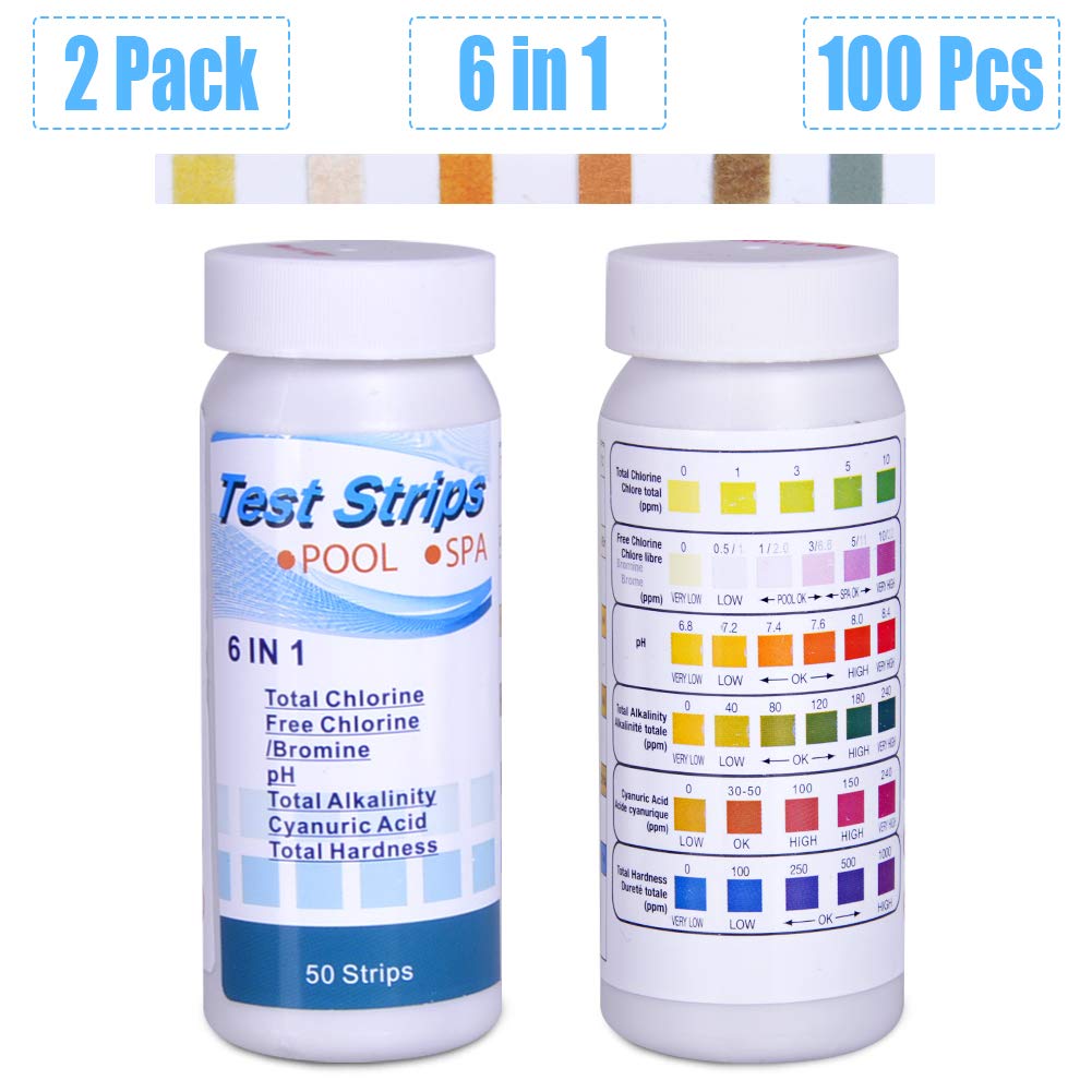 Buy Essieny Pool Test Strips Upgrade 6 in 1, PH, Total Chlorine, Free ...
