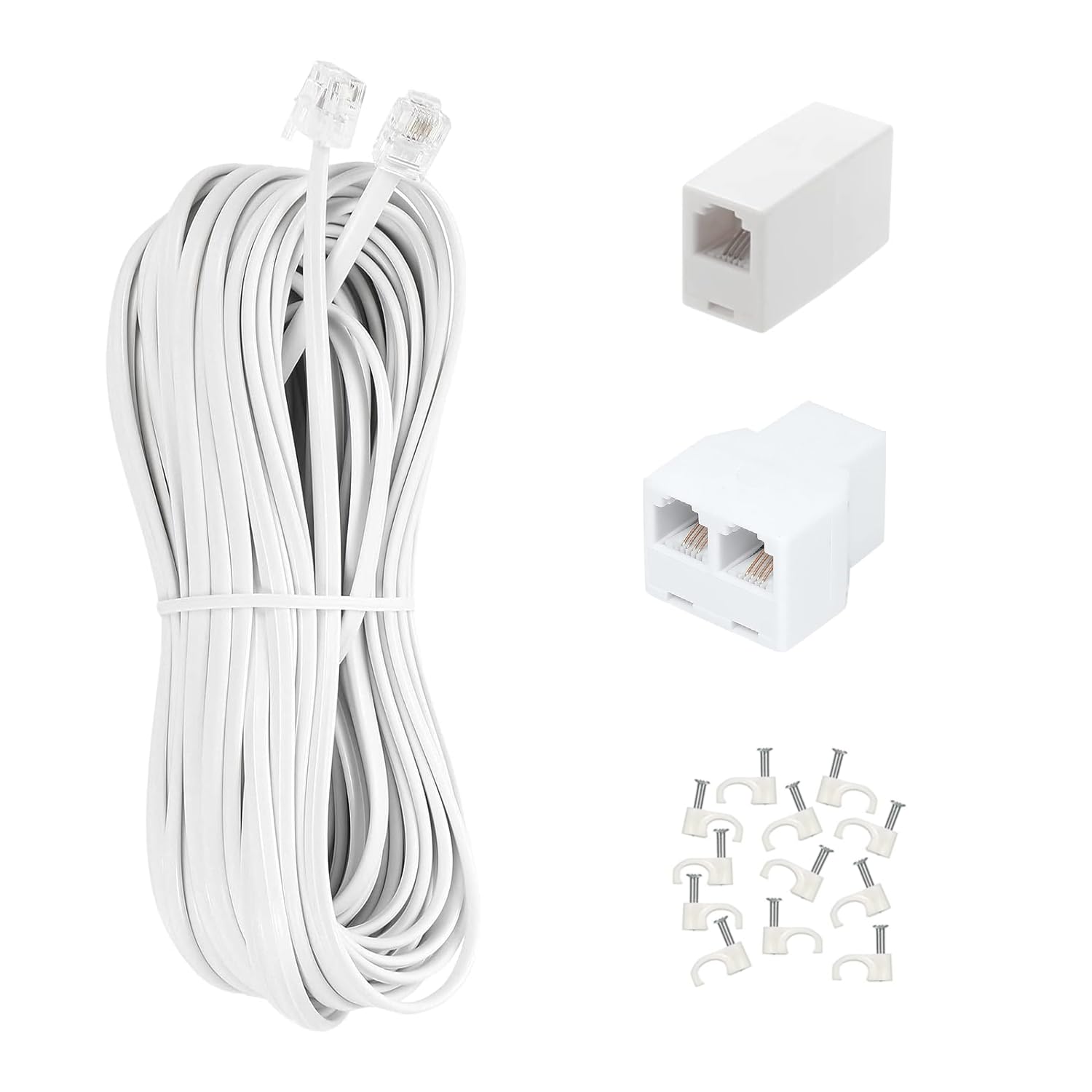 Amazon.com: Long Telephone Extension Cord 100 FT, White, Phone Cable ...