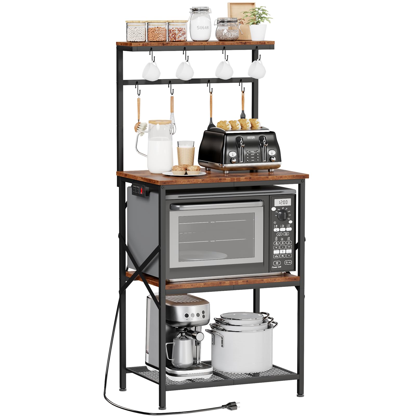 Amazon.com: Kitchen Bakers Rack with Power Outlet, Small Microwave ...