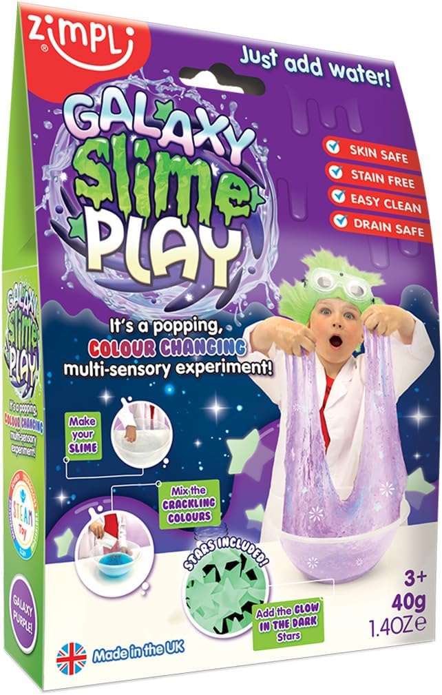 Zimpli Kids Galaxy Slime Play with 10 x Glow in the Dark Stars & 2 x Free Crackle Baff ...