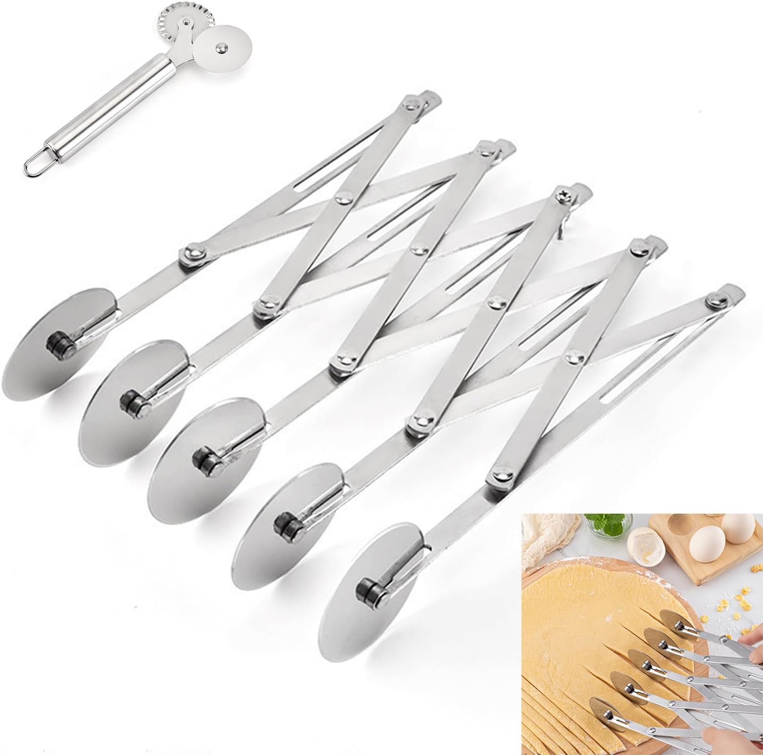 Amazon.com: 5 Wheel Pastry Cutter with Handle set of 2 Stainless Steel ...