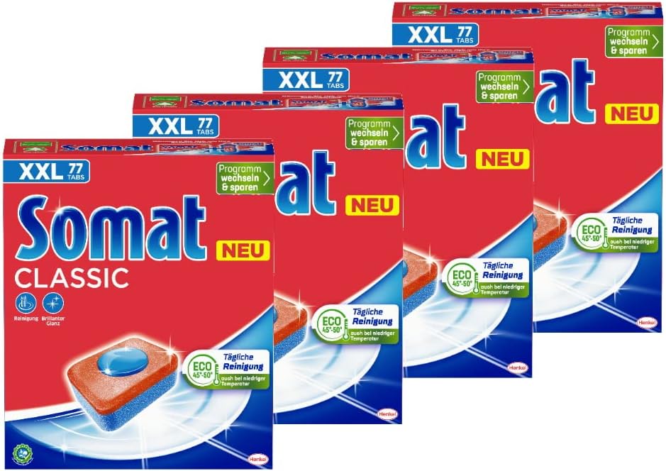 Somat Classic Spülmaschinen Tabs (4x77 Tabs), Geschirrspül Tabs für ...