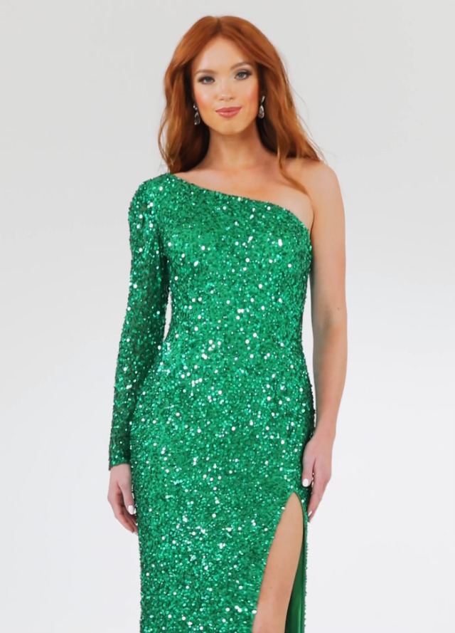 Watch One Shoulder Sequin Prom Dresses Long with Slit Long Sleeve on ...