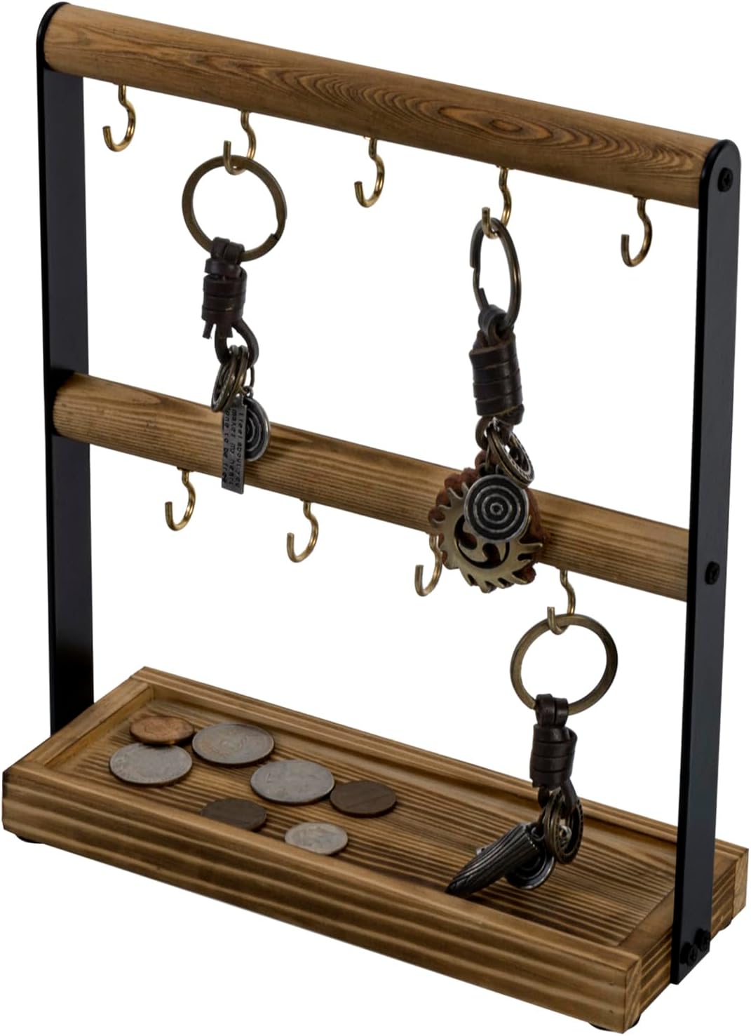 Amazon.com: MyGift Burnt Wood & Black Metal Tabletop Key Rack with 9 ...