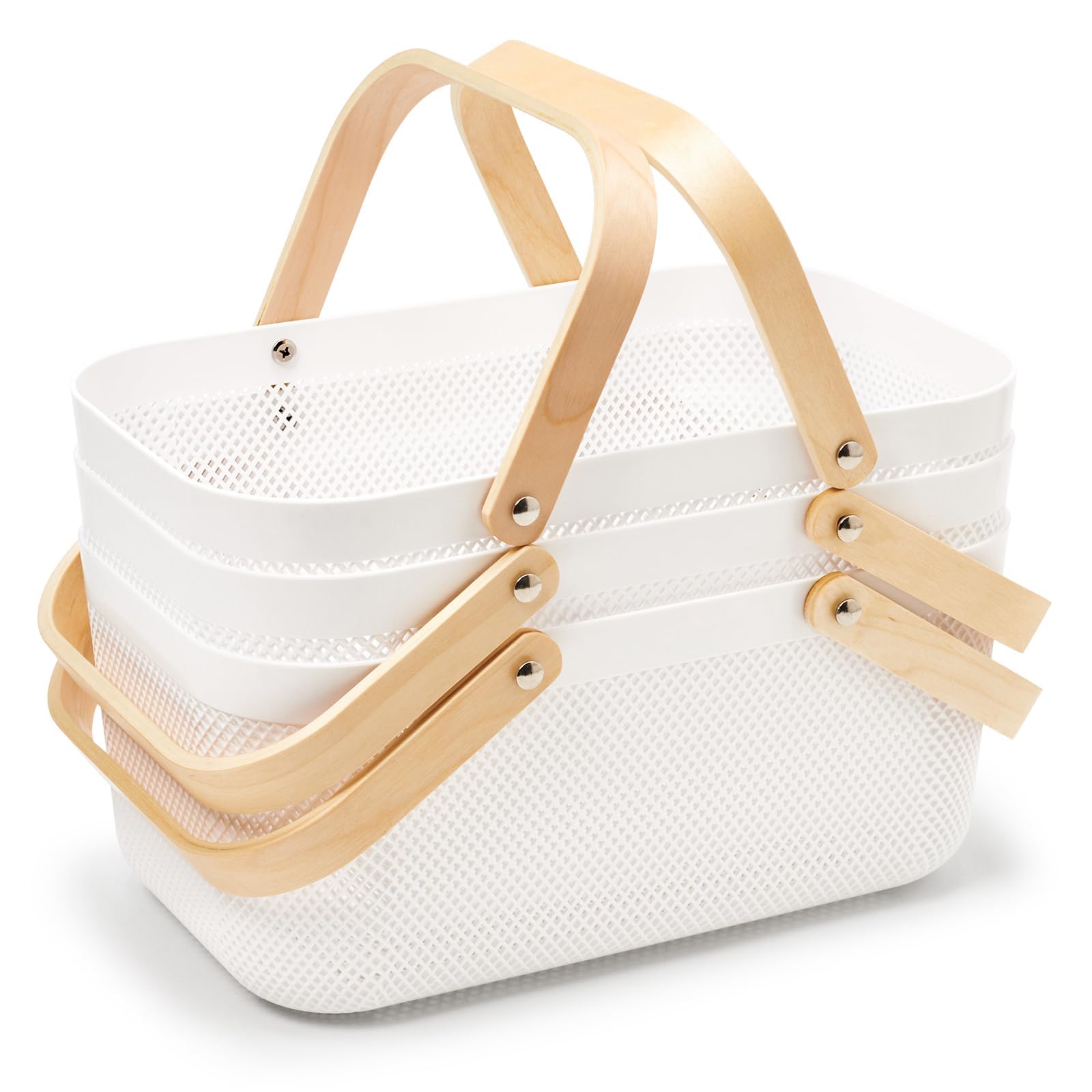 Amazon.com: EZOWare Set of 3 Plastic Mesh Baskets with Wood Handle ...