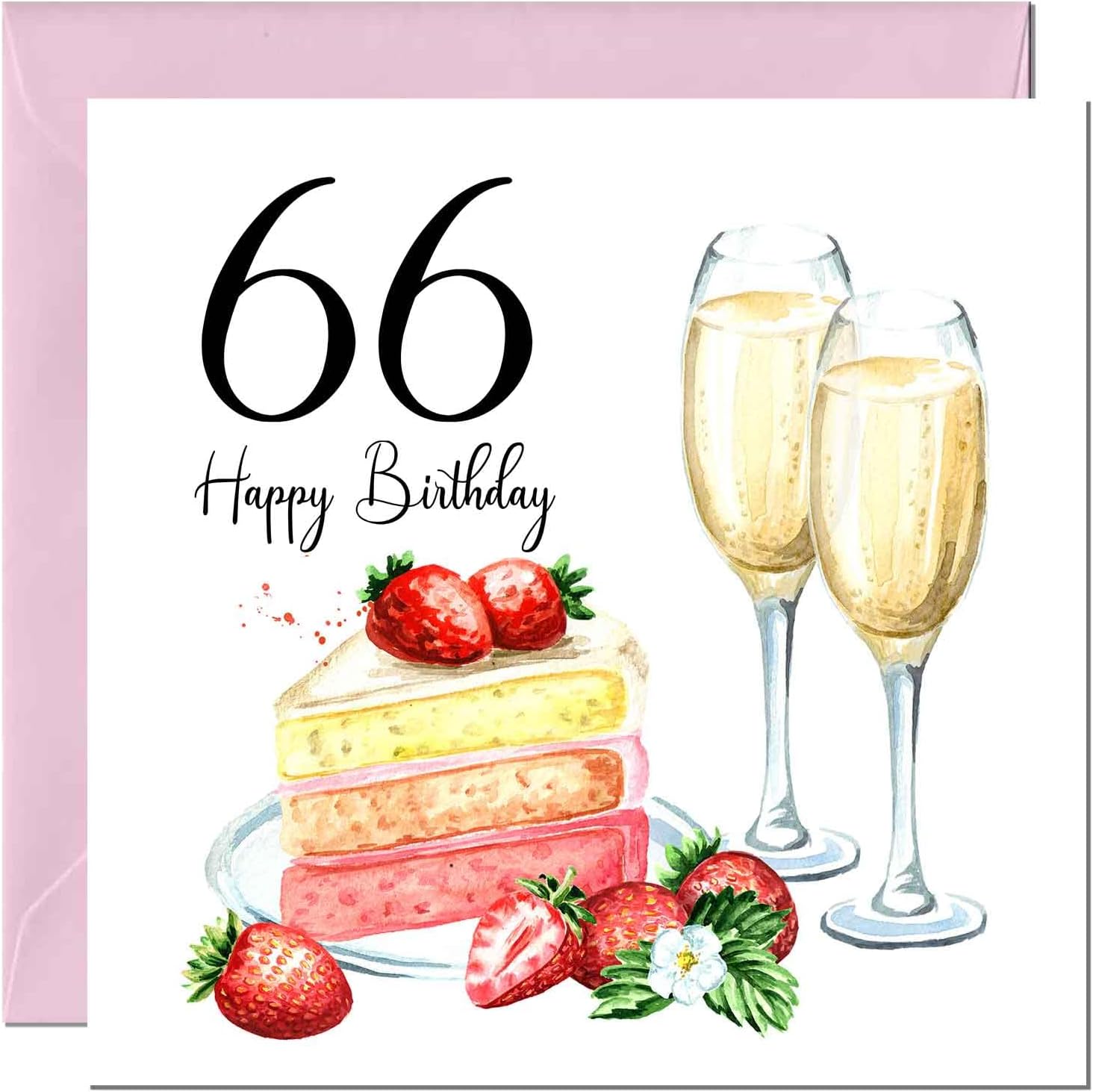 66th Birthday Card for Women - Strawberries & Cake - Ladies Birthday ...