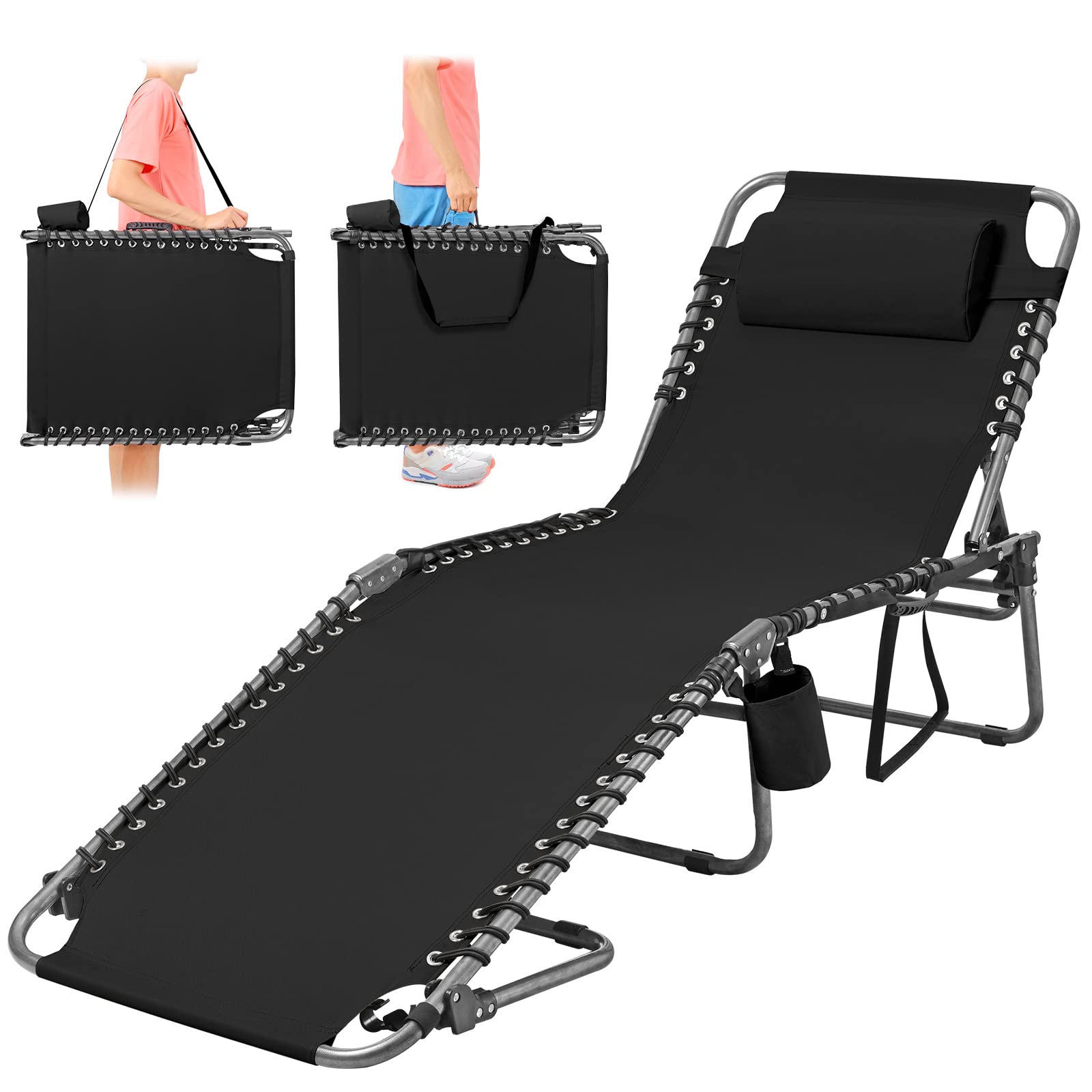 Heavy Duty Folding Chaise Lounge Chair for Beach Outdoor Patio Pool ...