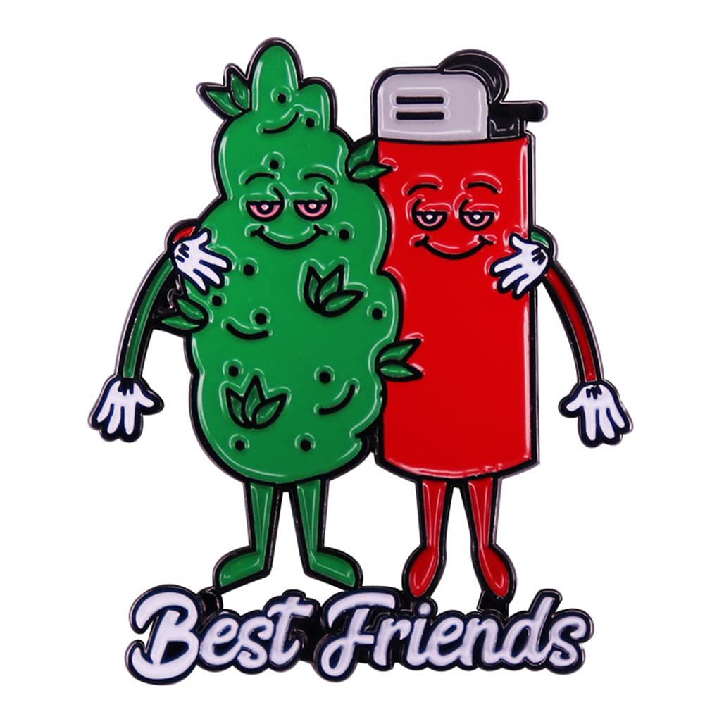 Buy BEST FRIENDS Enamel Pin Custom Cartoon Lighter Leaf Brooch Lapel ...