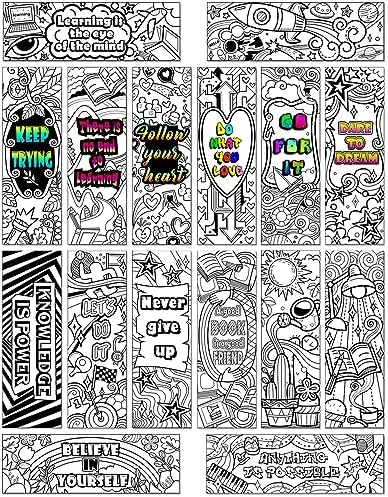 MWOOT 32 Pcs Color Your Own Book Marks DIY Coloring Bookmarks,Double ...