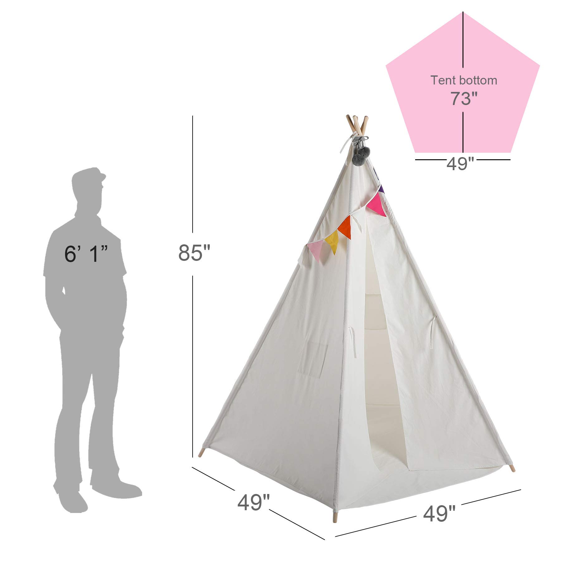 CO-Z Teepee Play Tent Foldable for Kids with Banners - Super Large, for ...