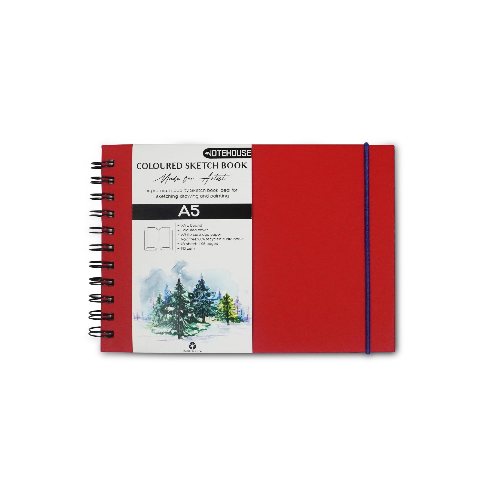 NOTEHOUSE A5 Sketchbook 140 GSM,96 Pages Spiral-Bound Landscape Drawing ...