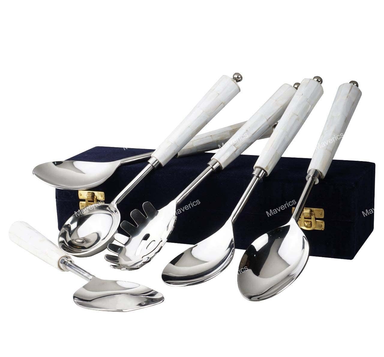 Buy Maverics Mother of Pearl (MOP) Round Handle Cutlery Serving Spoon ...