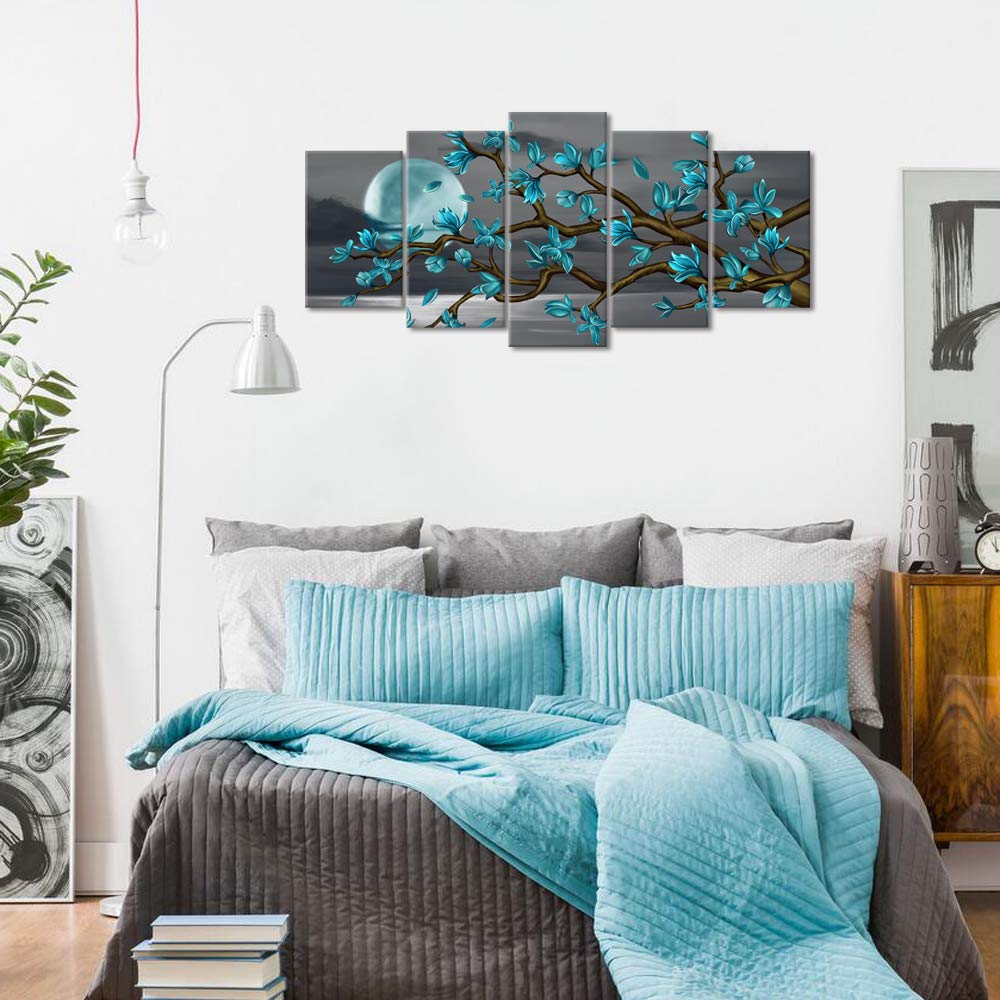 Visual Art Decor Beautiful Flowers Wall Art Abstract Teal Magnolia ...