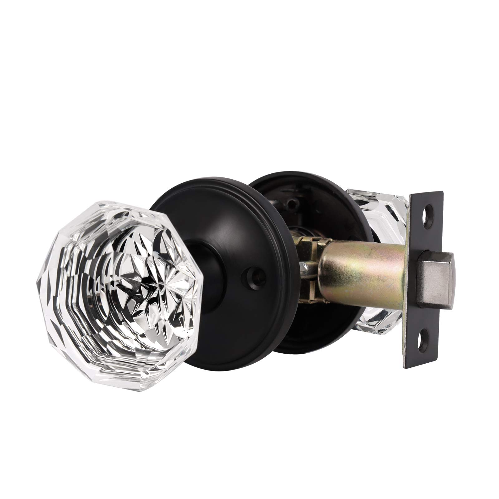 Snapklik.com : 4 Pack Crystal Doorknobs Interior Door Hardware Black Finished Glass Diamond Hall ...