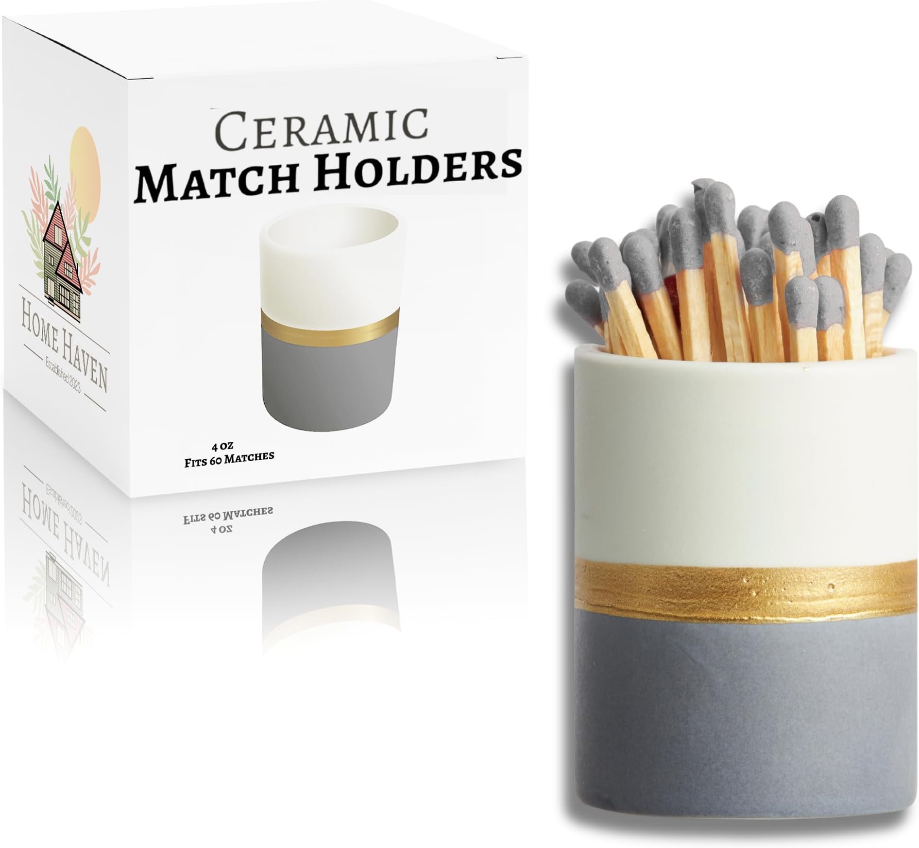 Amazon.com: Ceramic Match Holder with Striker Pads - White/Navy/Gold ...