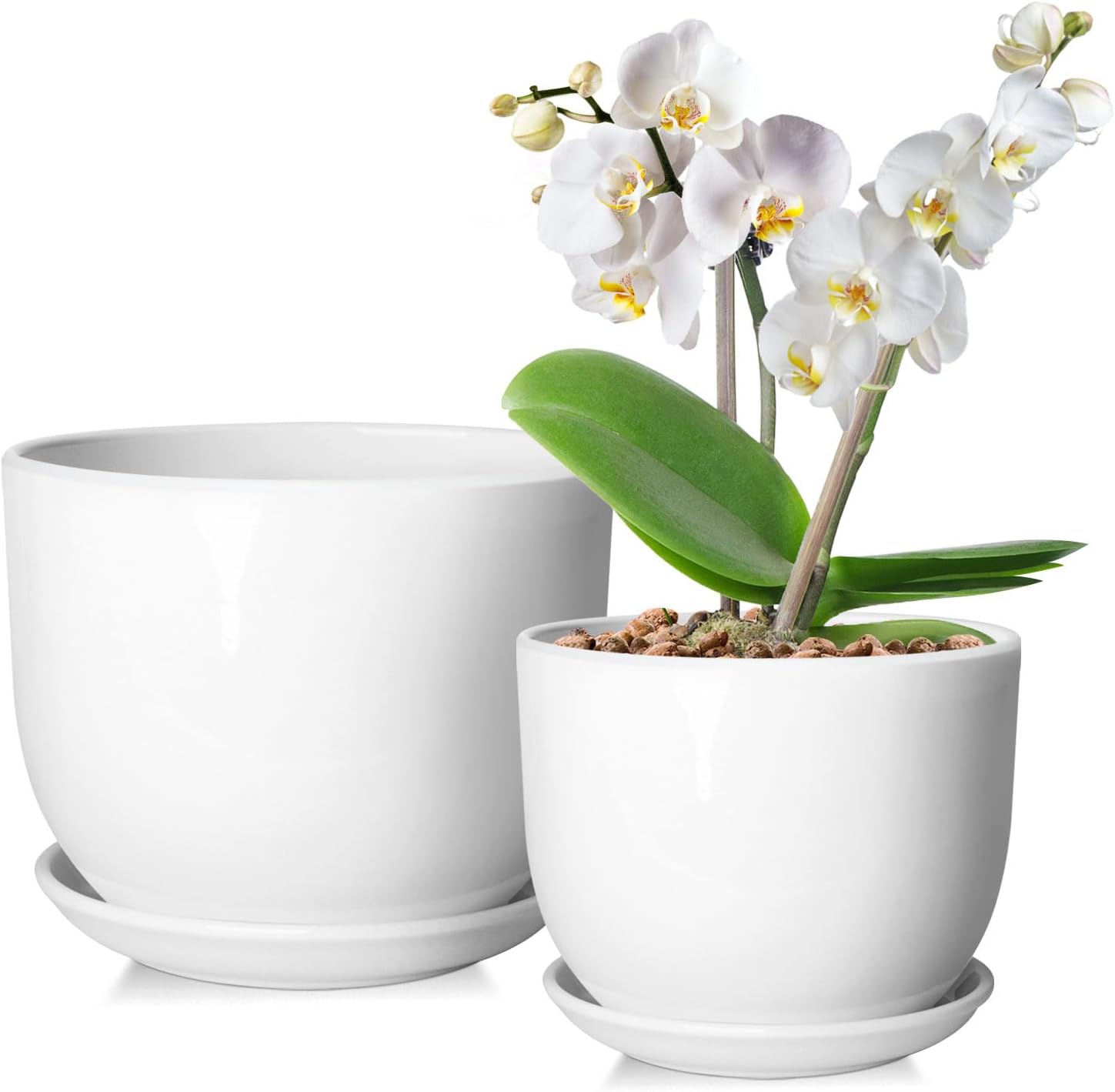 Amazon.com: YUFDA 6.7 + 5.5 Inch Plant Pot, Ceramic Planter with ...