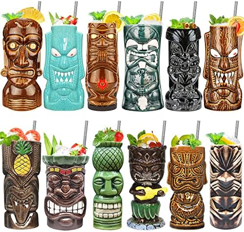 Amazon.com | Claplante Tiki Glasses Set of 12, 14 oz Modern Bar Tiki ...