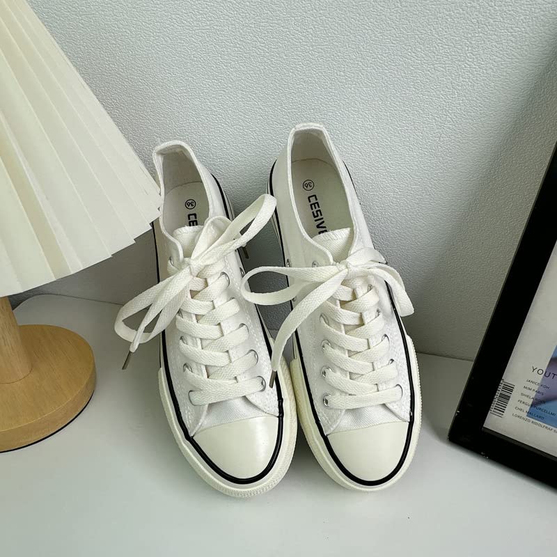 REFRASE LIFE Platform Sneakers for Women, White Platform Shoes, Low Top ...