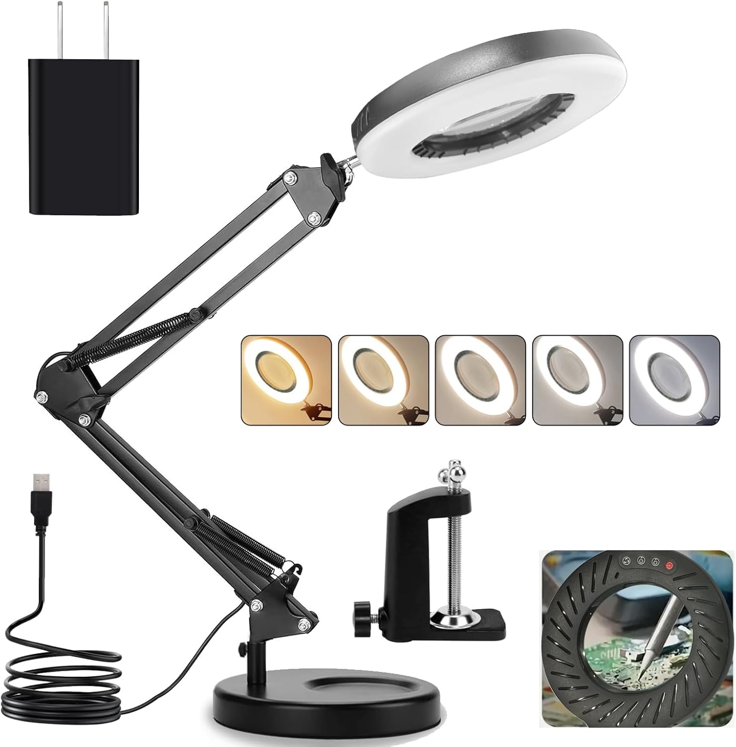 Amazon.com: BAISAOCUN 10X Magnifying Glass with Light and Stand, 5 ...