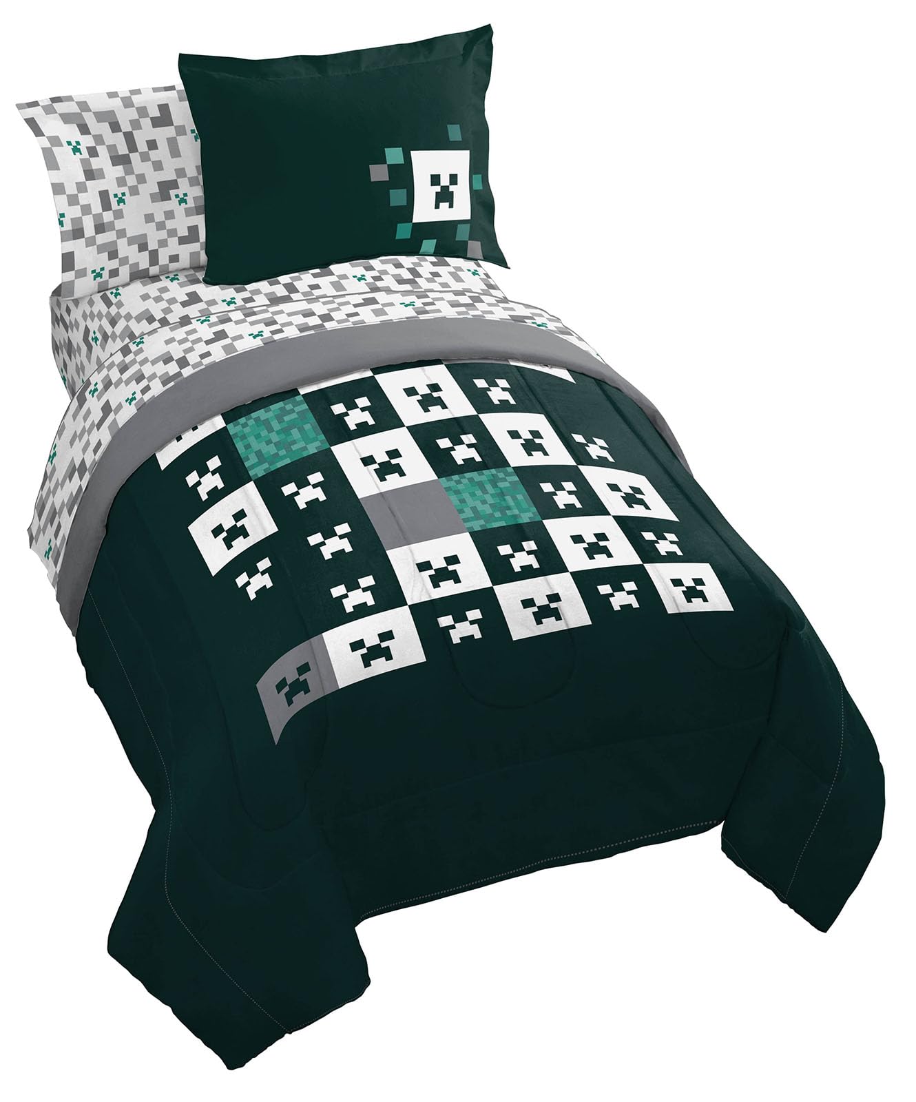 Jay Franco Minecraft Creeper Full Comforter Set - 7 Piece Gamer Bedding ...