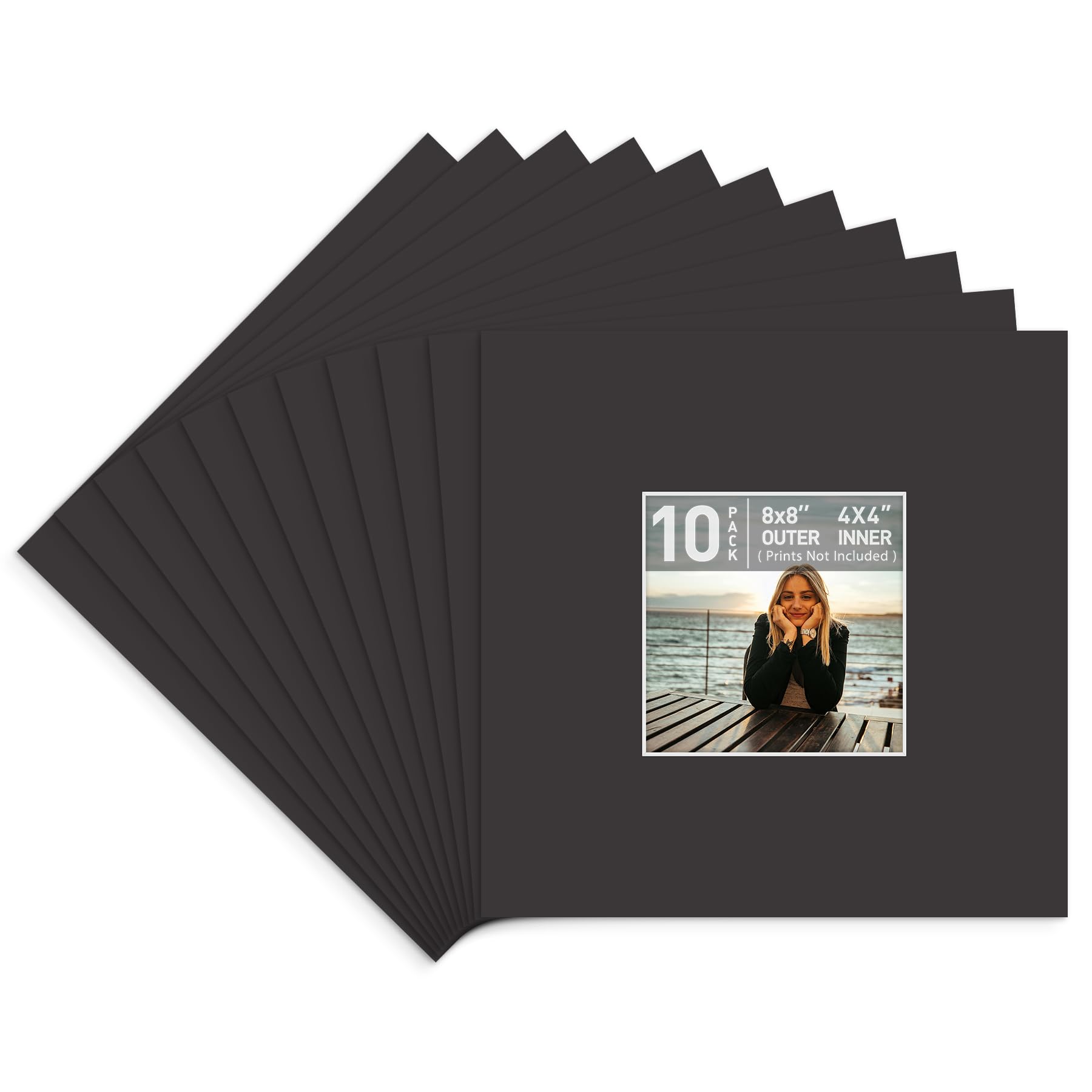 Snapklik.com : Golden State Art, Pack Of 10, 8x8 Black Picture Mats Mattes