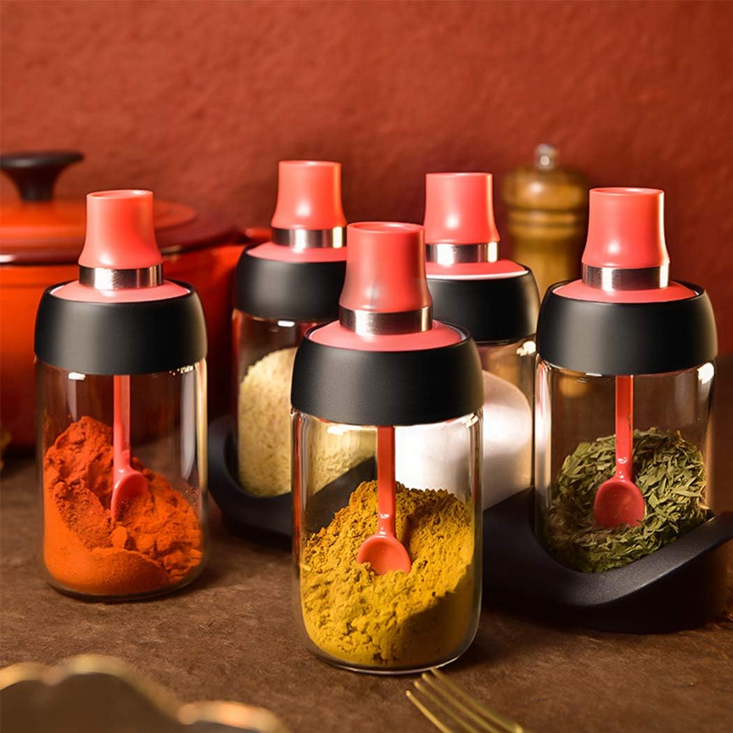 Pcs Seasoning Containers with Lids, 8.8 Oz Salt Sugar Spice Glass ...