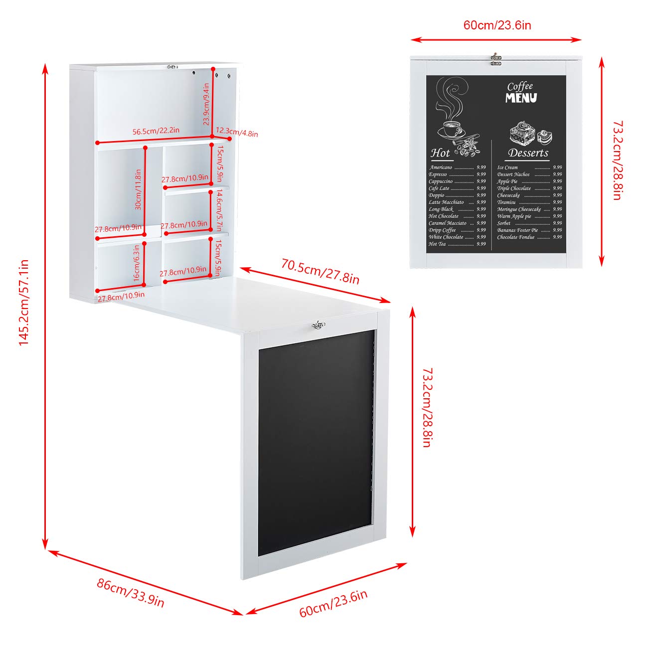 Folding Wall-Mounted Table, Living Room Drop Leaf Table with Storage ...
