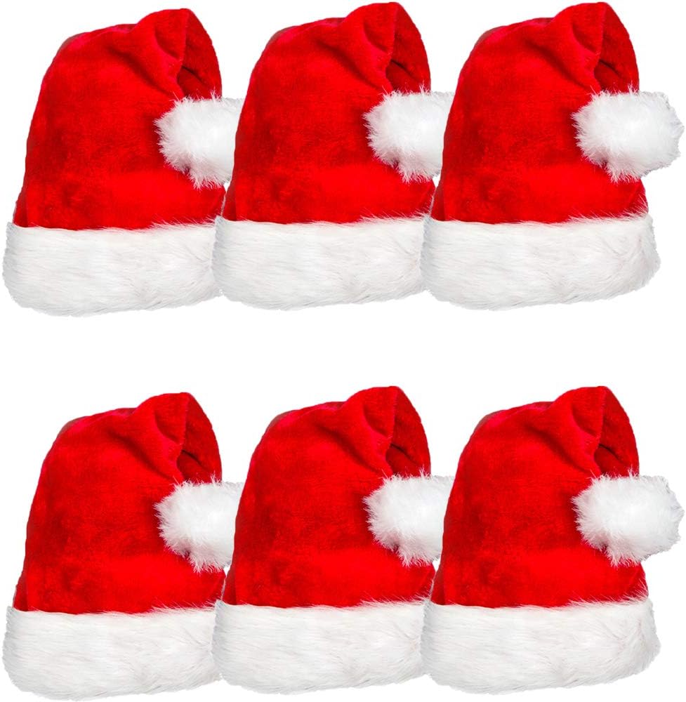 Amazon.com: COOLJOY 6 Pack Plush Santa Hat, Traditional Red and White ...